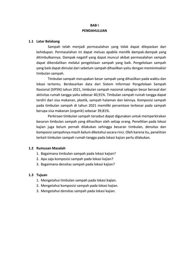 LAPORAN TIMBULAN SAMPAH | PDF