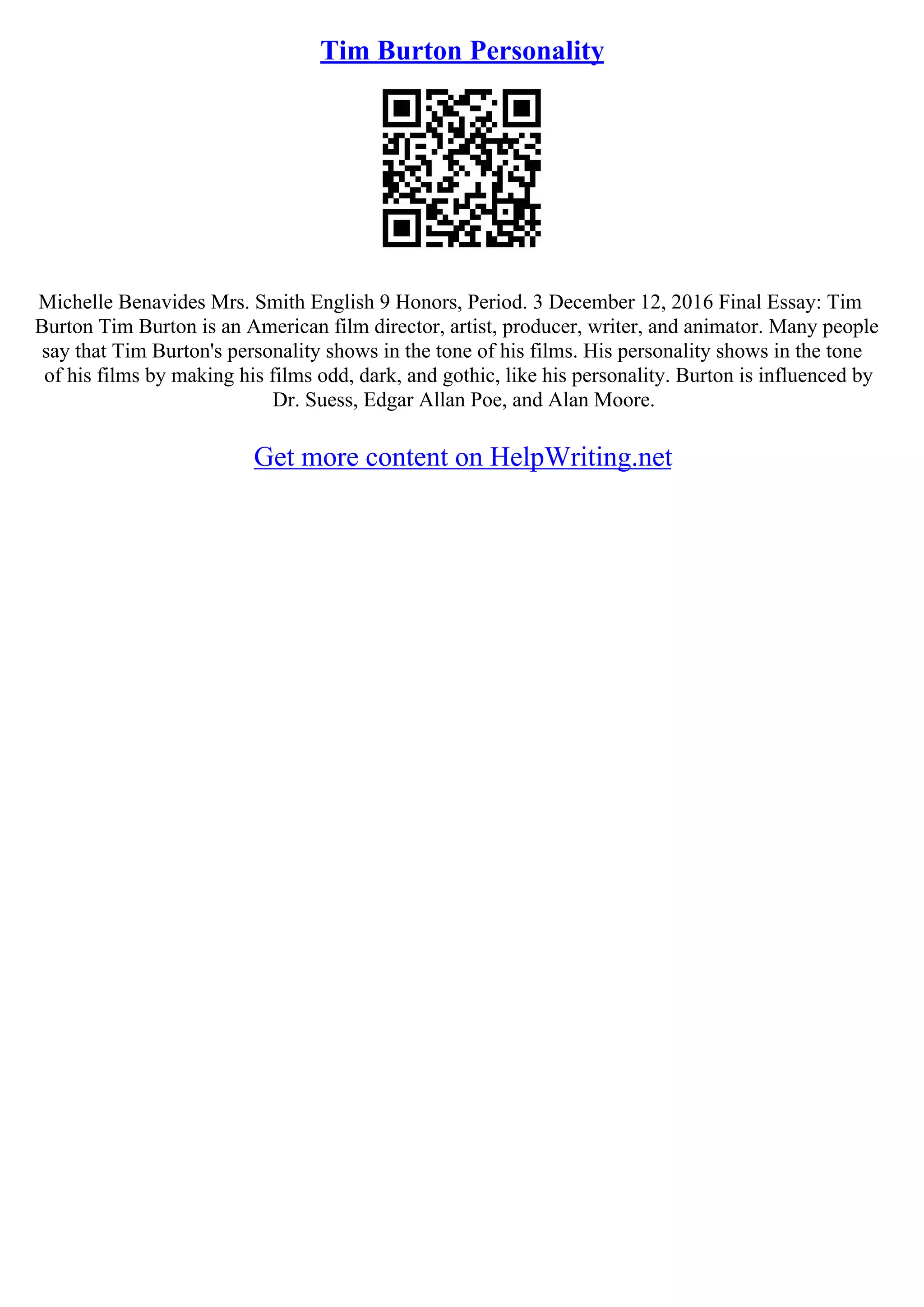 Tim Burton Essay | PDF
