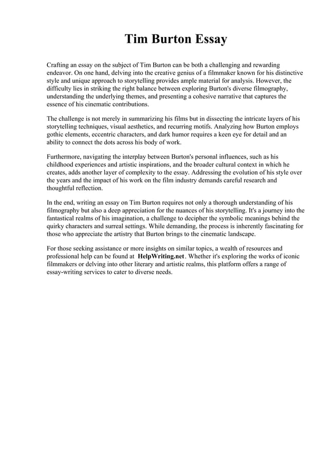 Tim Burton Essay.pdf | Screenwriting | Content Production