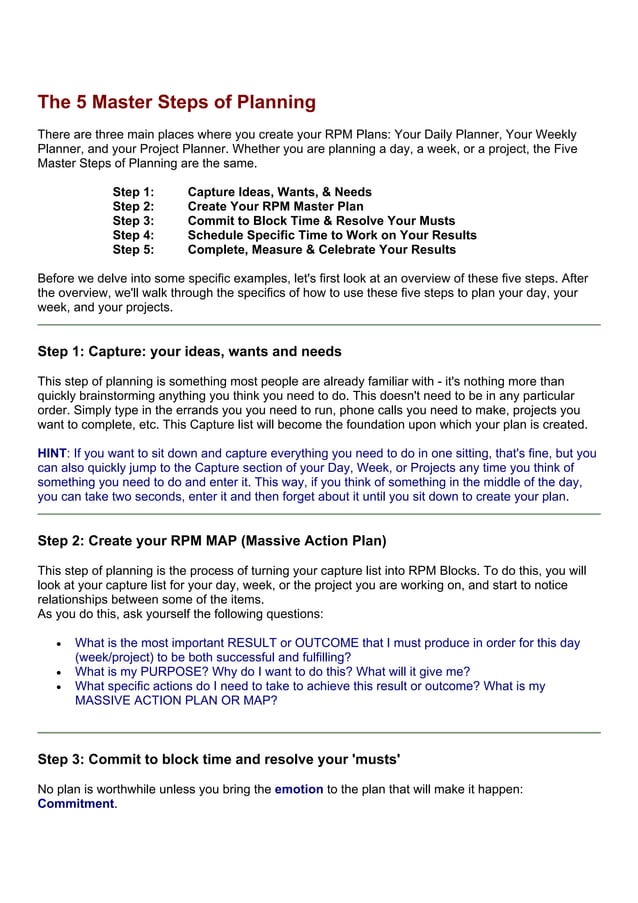 Time management Anthony robbins - rapid planning method | PDF ...