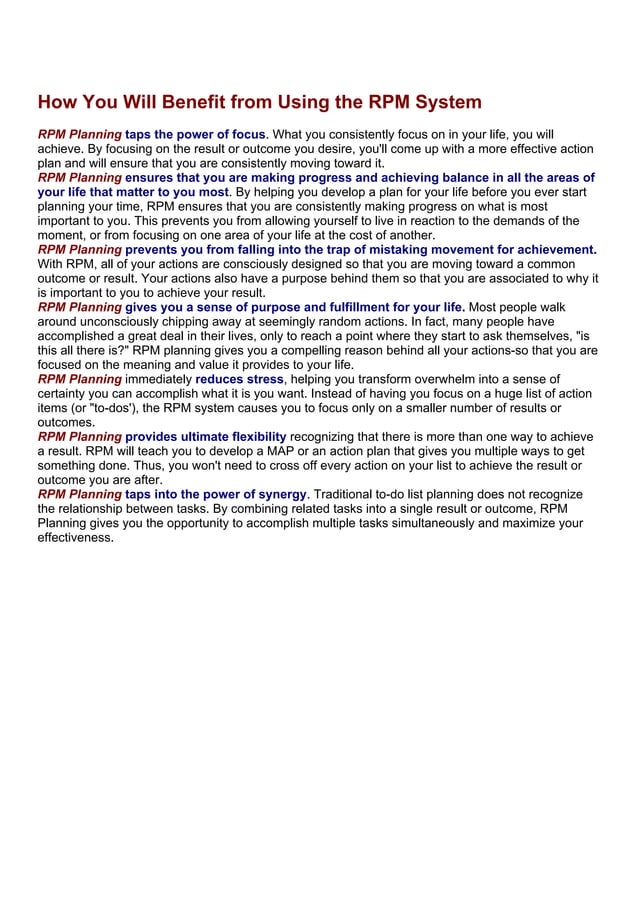 Time management Anthony robbins - rapid planning method | PDF ...