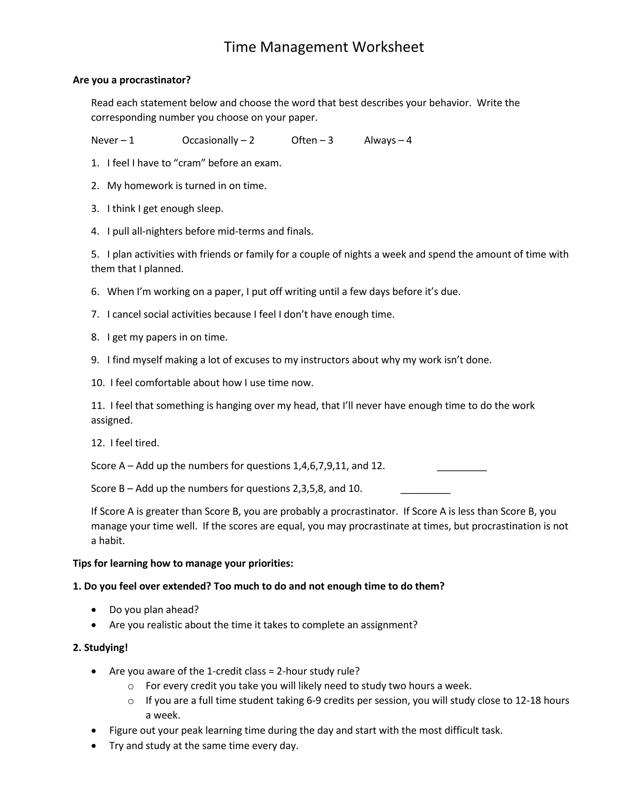 Time-Management-Worksheet (1).pdf | Homework and Study | Education