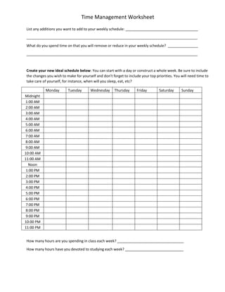 Time-Management-Worksheet (1).pdf | Homework and Study | Education
