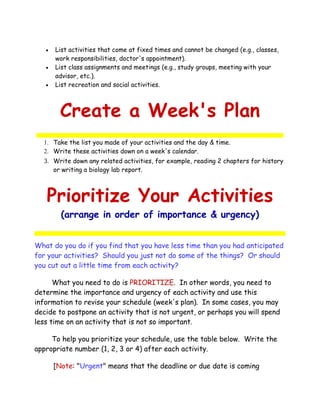 Time management information guide | PDF | College Planning | College ...