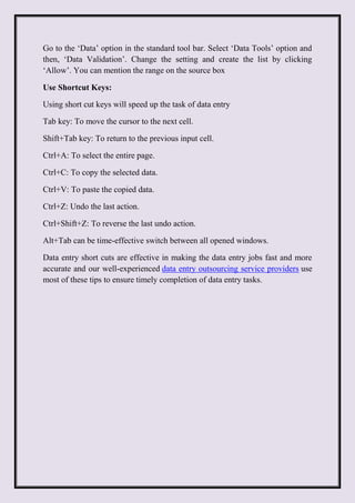Time Saving Data Entry Tips and Tricks - Data Entry India Outsource | PDF