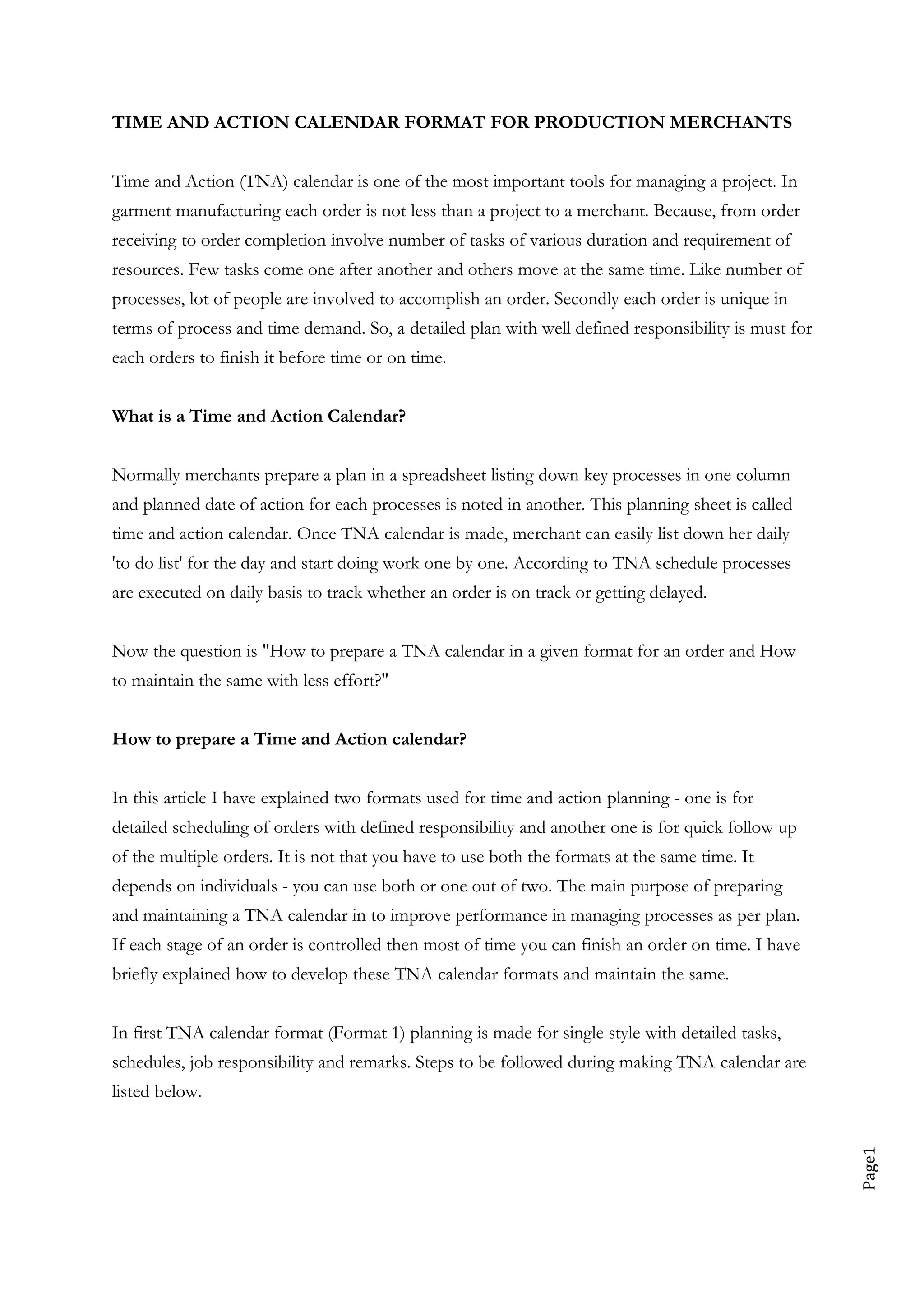 Time and action calendar format for production merchants | DOC