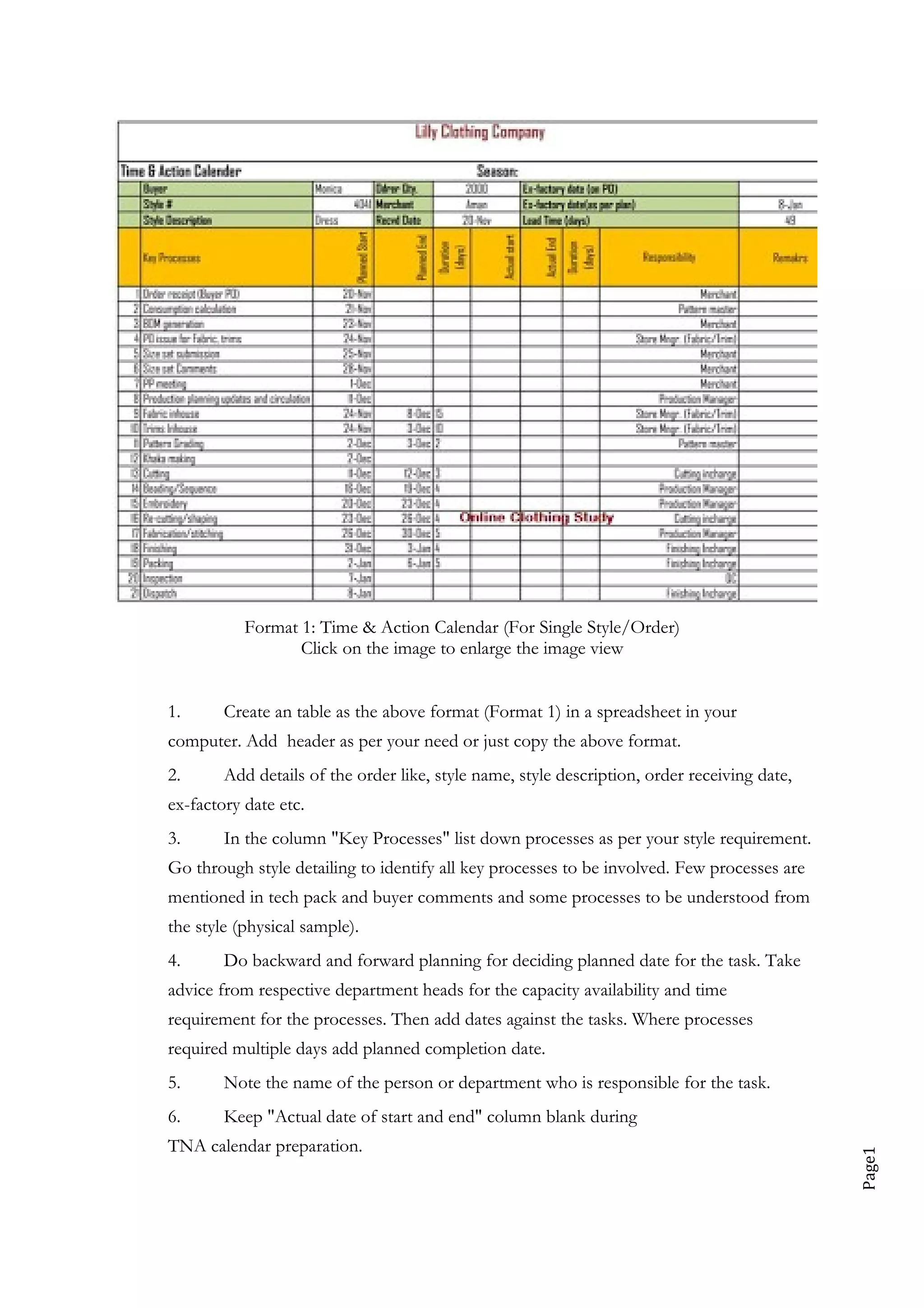 Time and action calendar format for production merchants | DOC