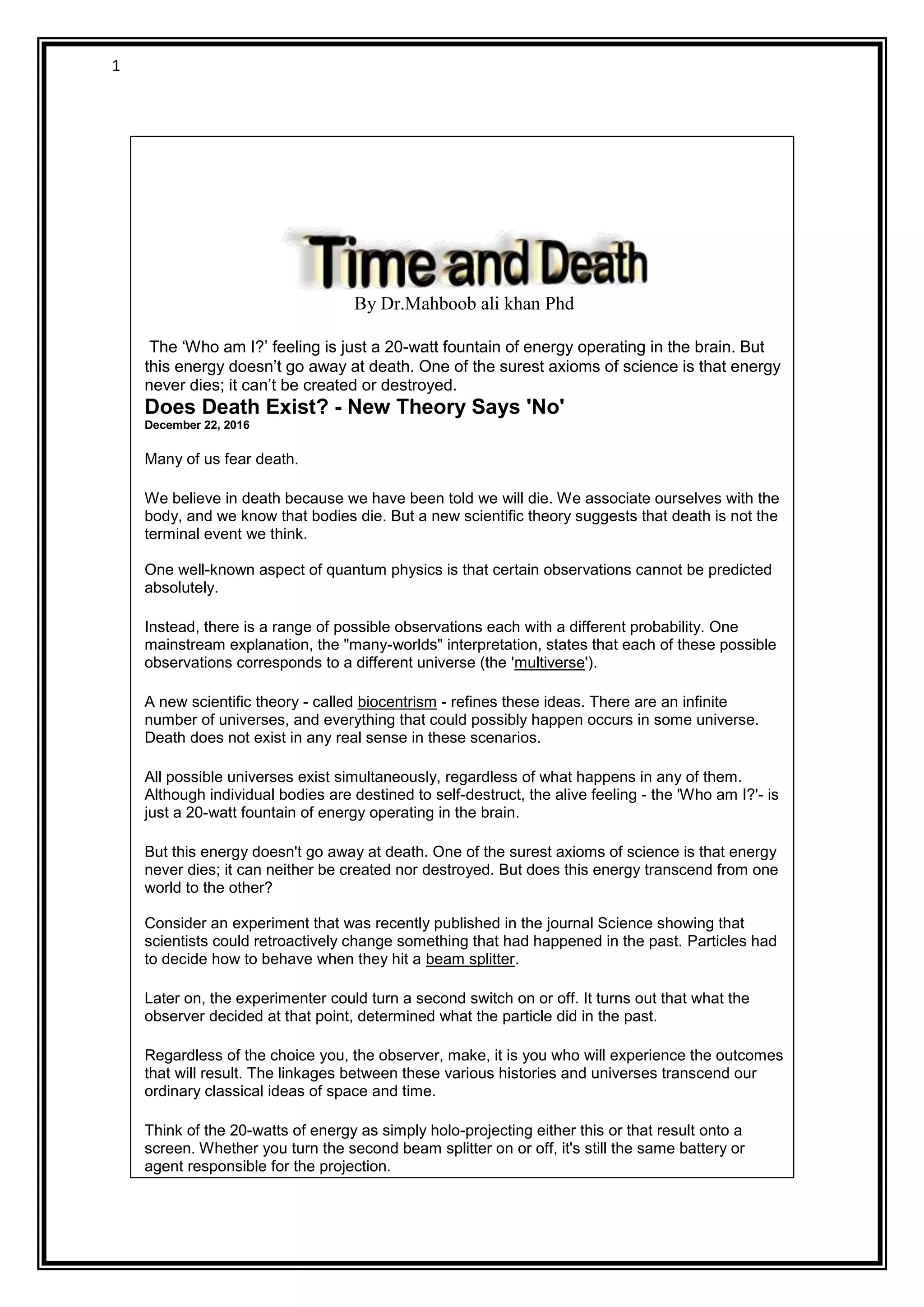 Time and Death by Dr.Mahboob ali khan Phd | PDF