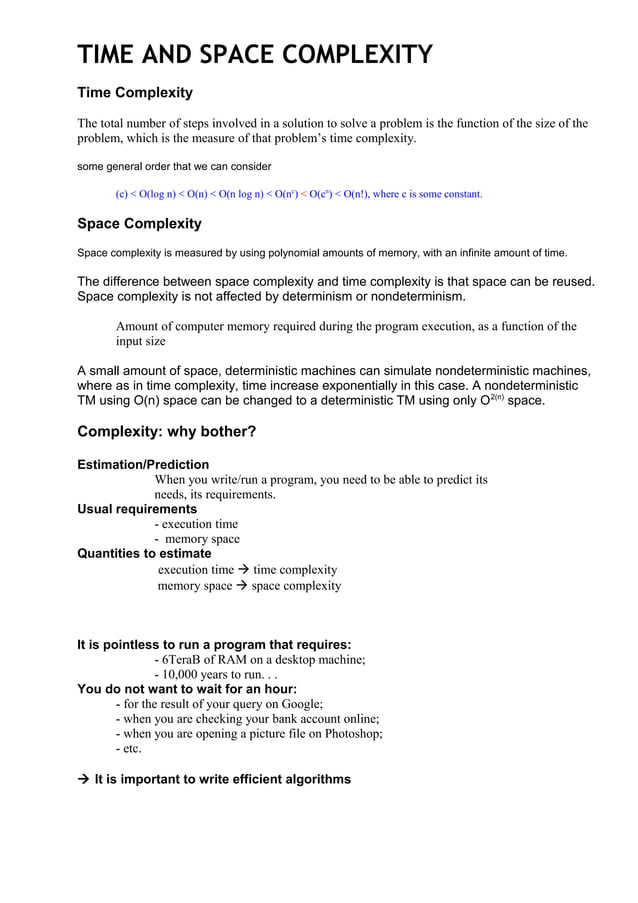 Time And Space Complexity Doc