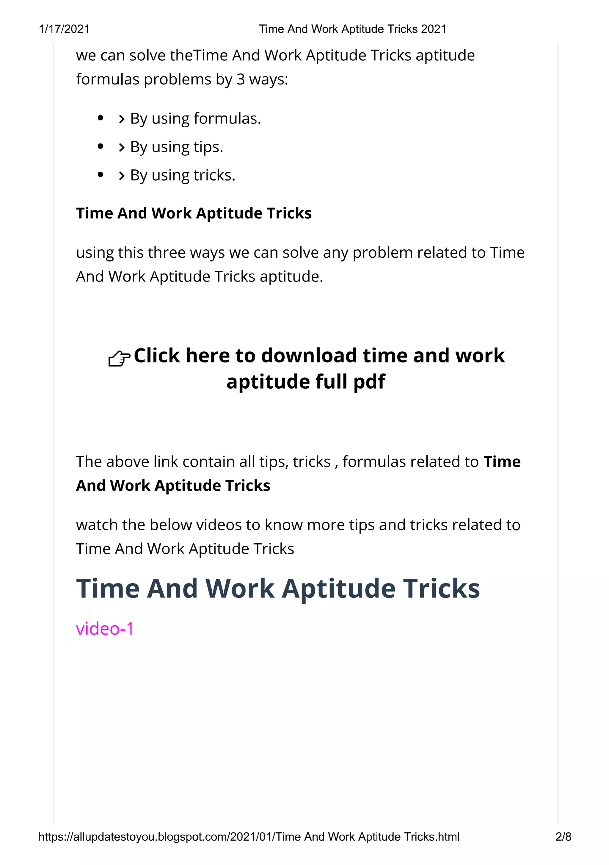 Time and work aptitude | PDF