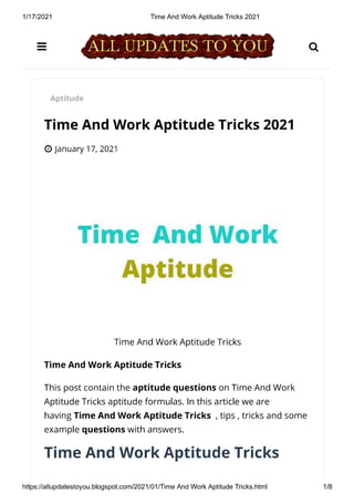 Time and work aptitude | PDF