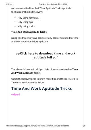 Time and work aptitude | PDF