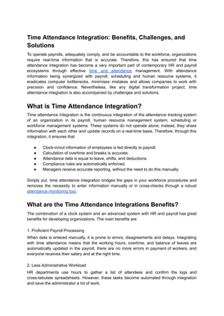 Time Attendance Integration: Benefits, Challenges, and Solutions | PDF