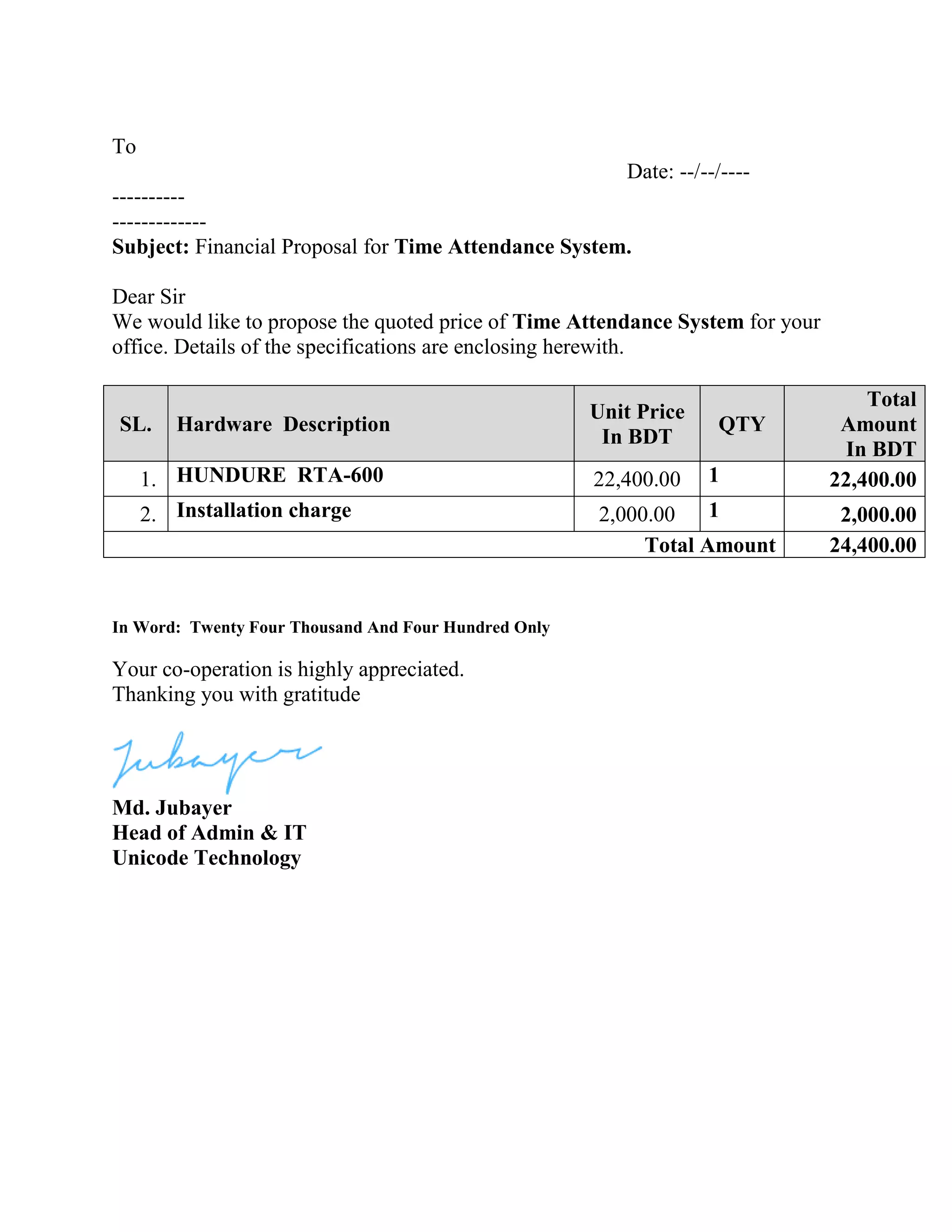 Time attendance quotation bangladesh | PDF