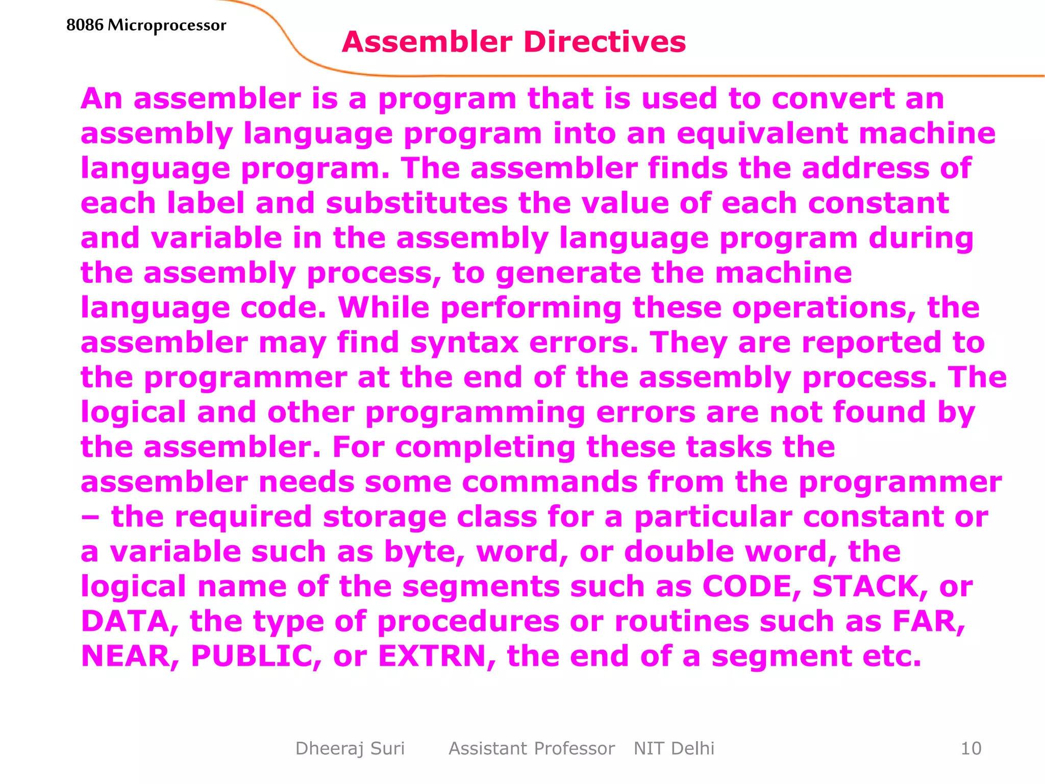 Time delay programs and assembler directives 8086 | PPTX