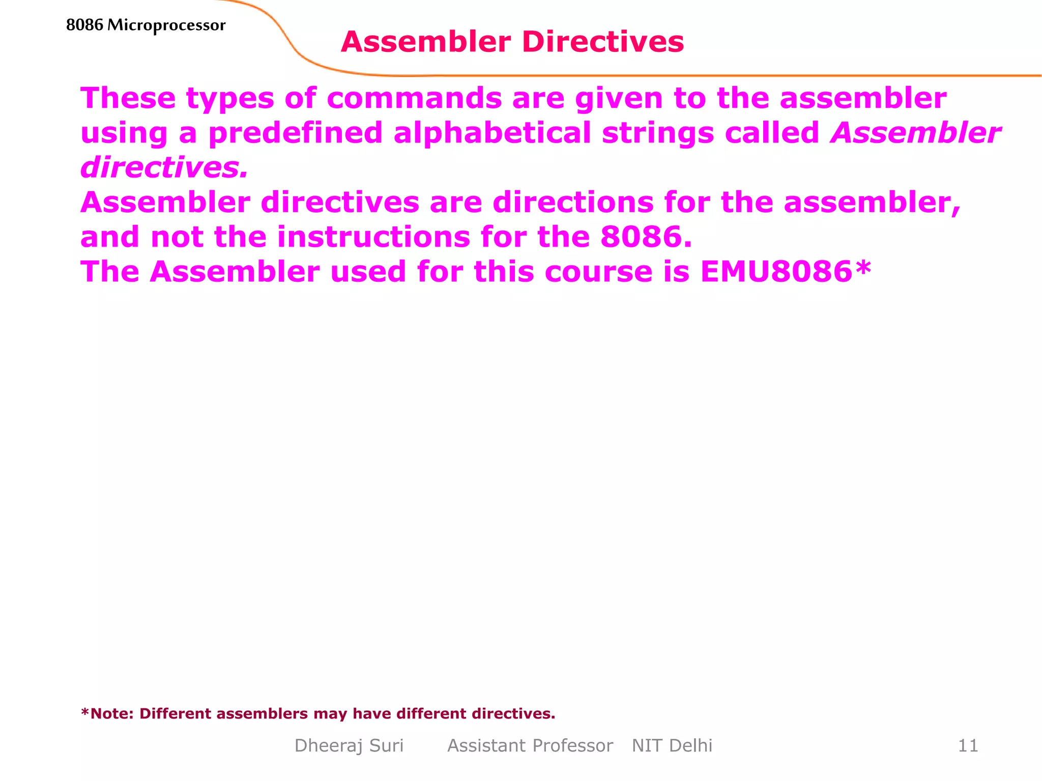 Time delay programs and assembler directives 8086 | PPTX