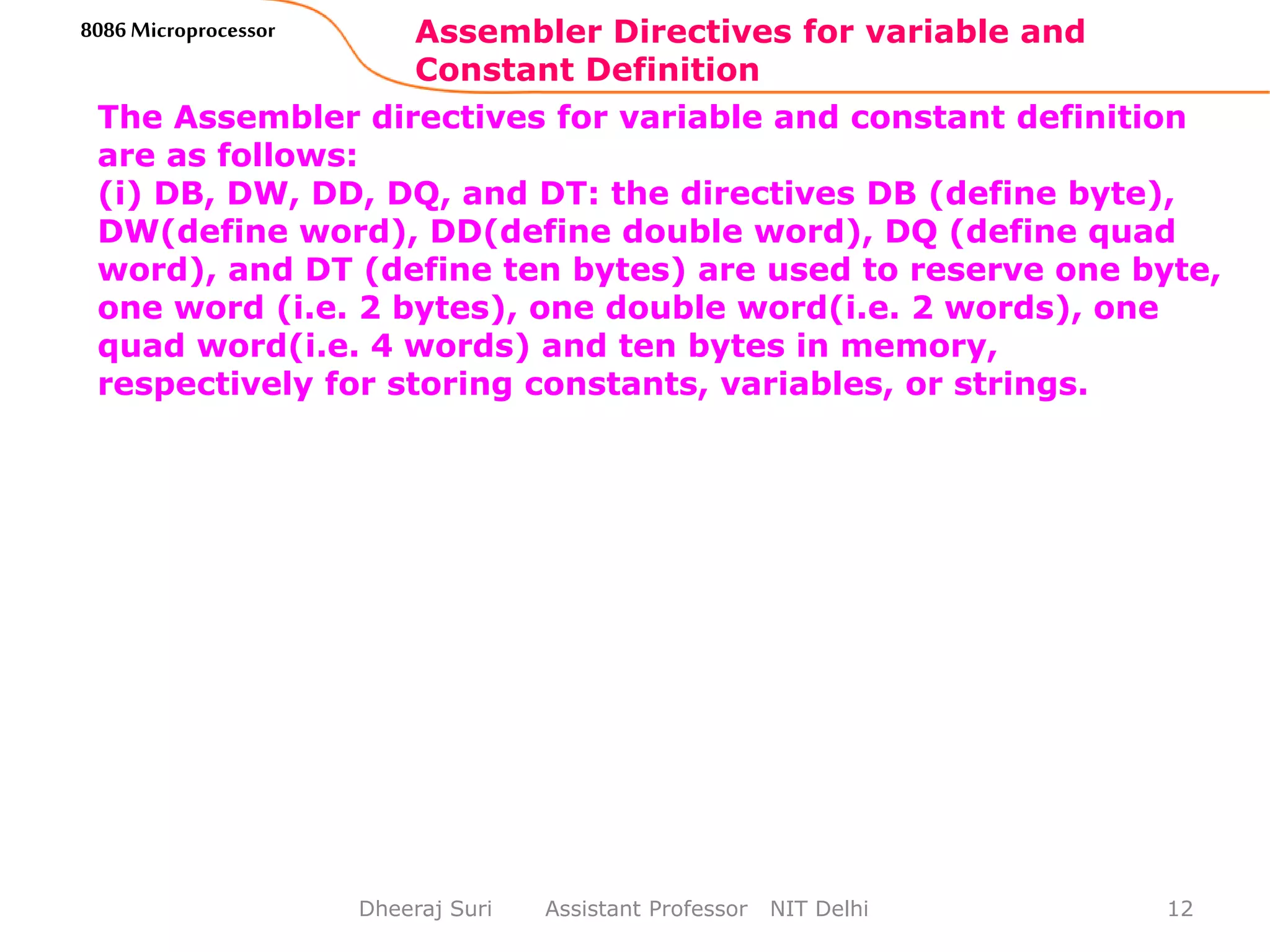 Time delay programs and assembler directives 8086 | PPTX