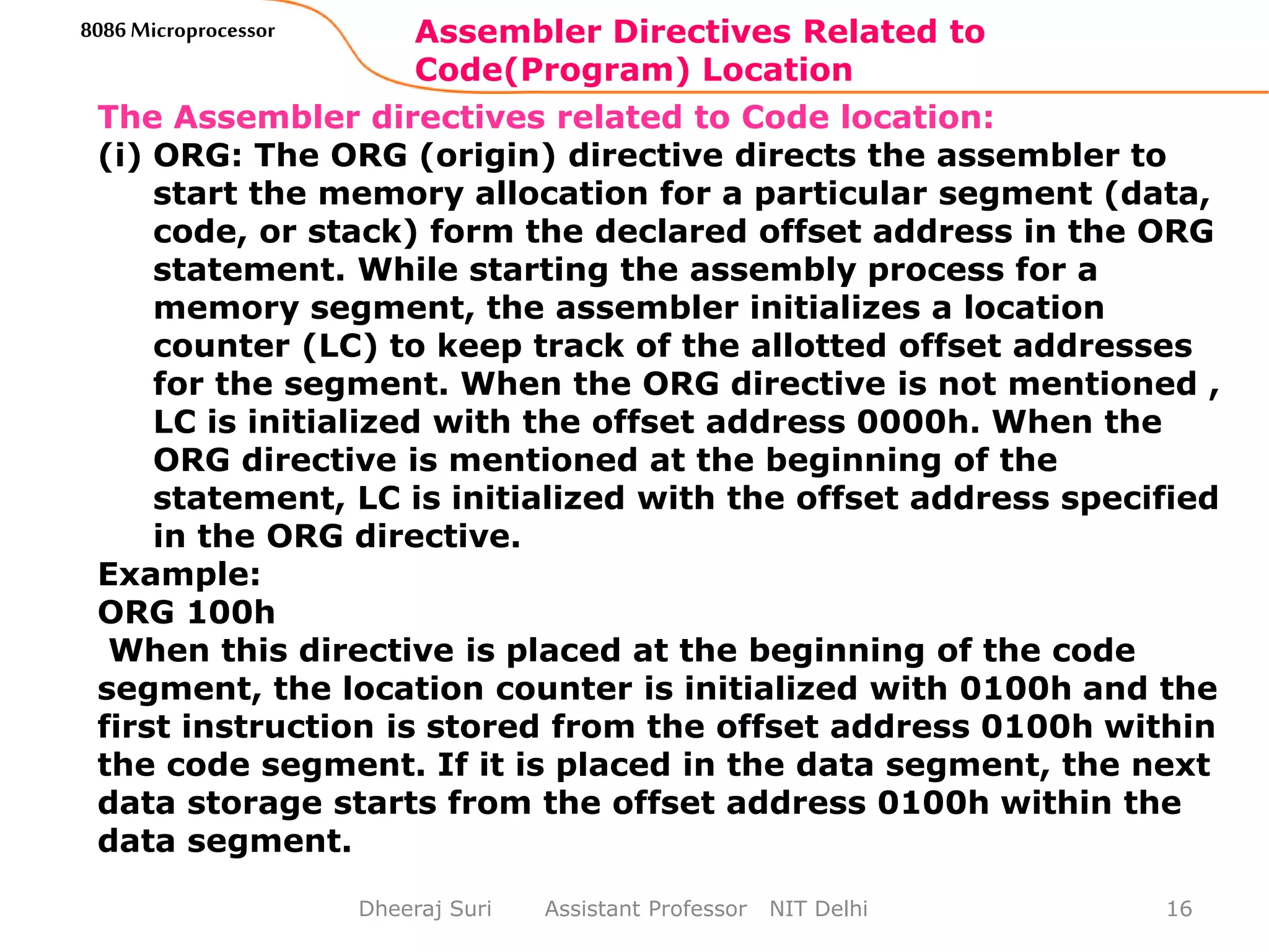 Time delay programs and assembler directives 8086 | PPTX