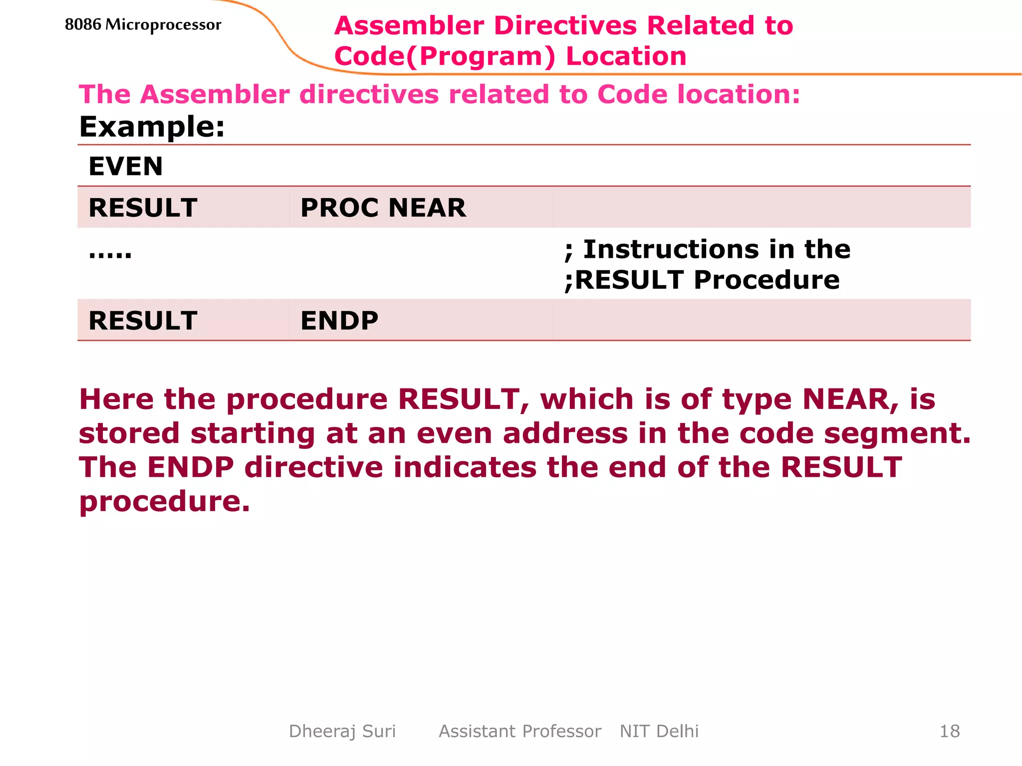Time delay programs and assembler directives 8086 | PPTX