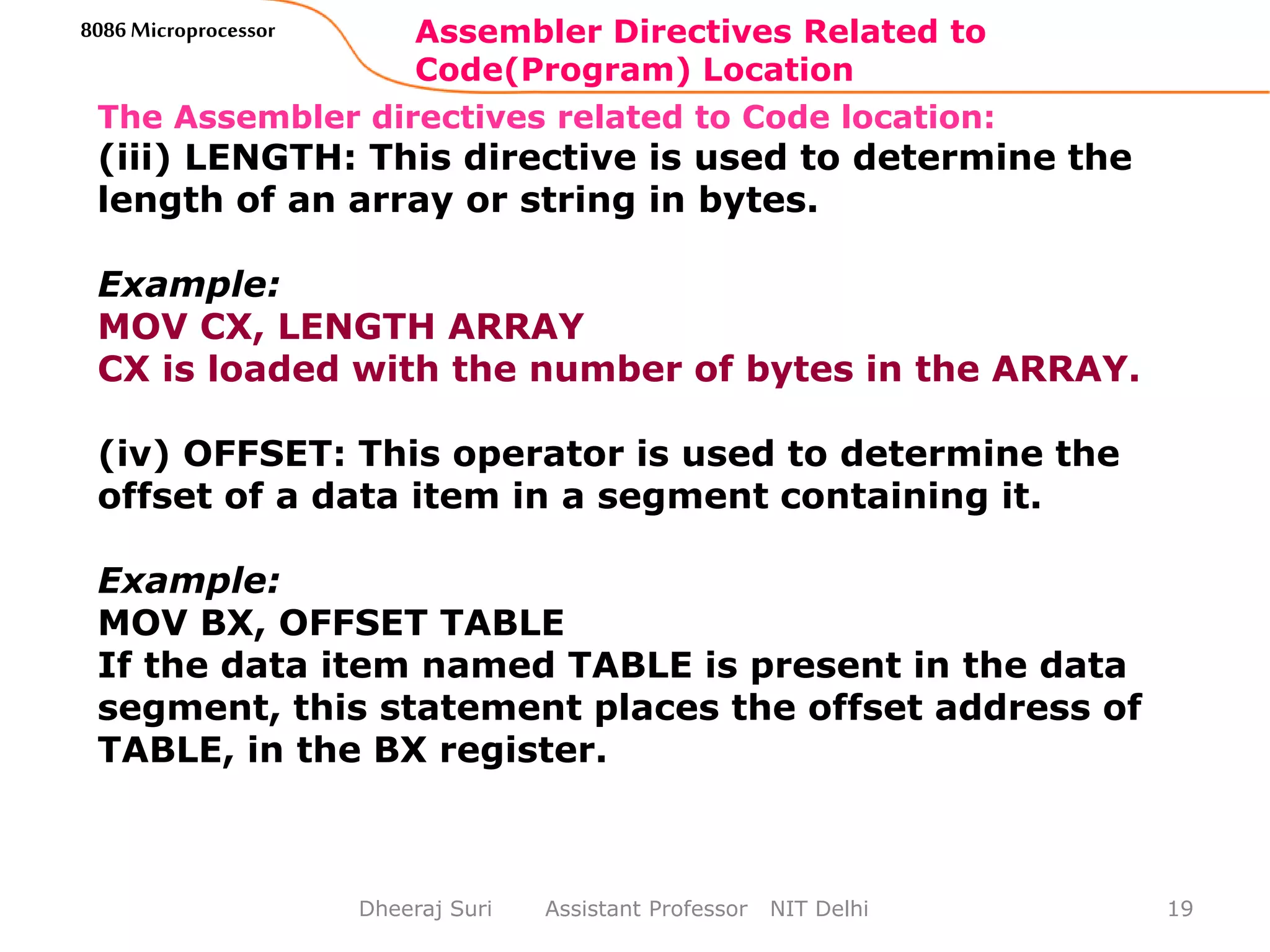 Time delay programs and assembler directives 8086 | PPTX
