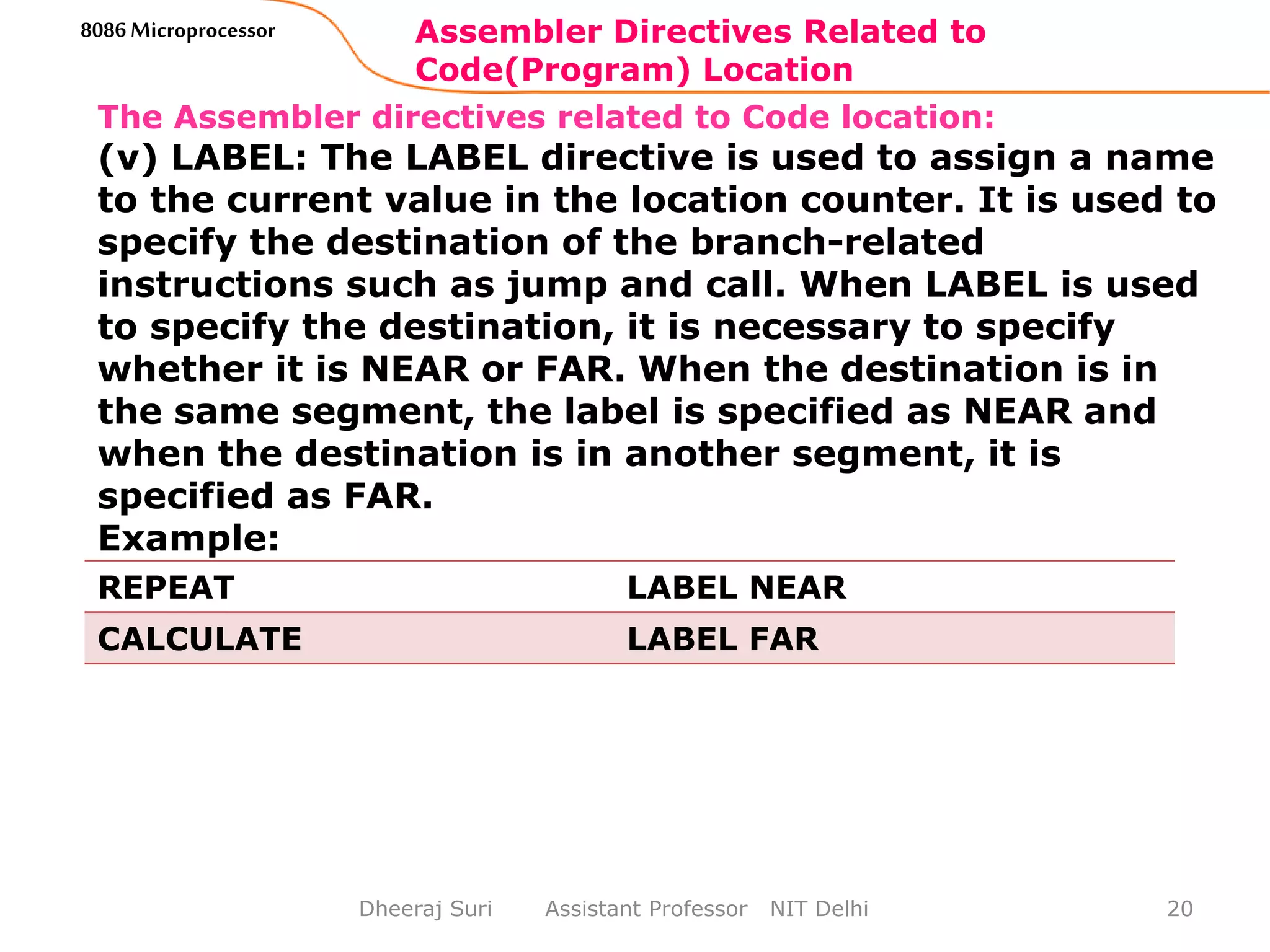 Time delay programs and assembler directives 8086 | PPTX
