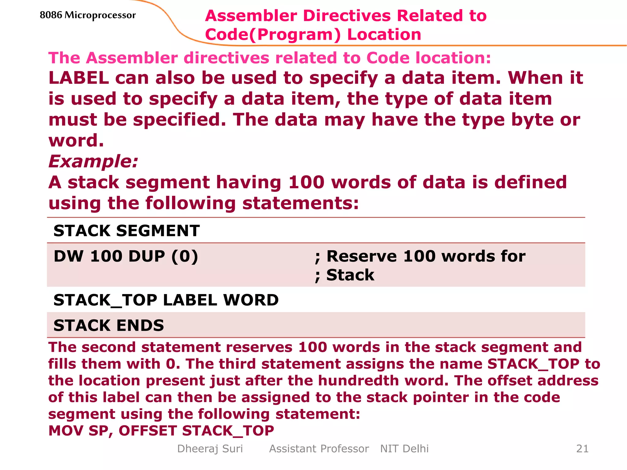 Time delay programs and assembler directives 8086 | PPTX