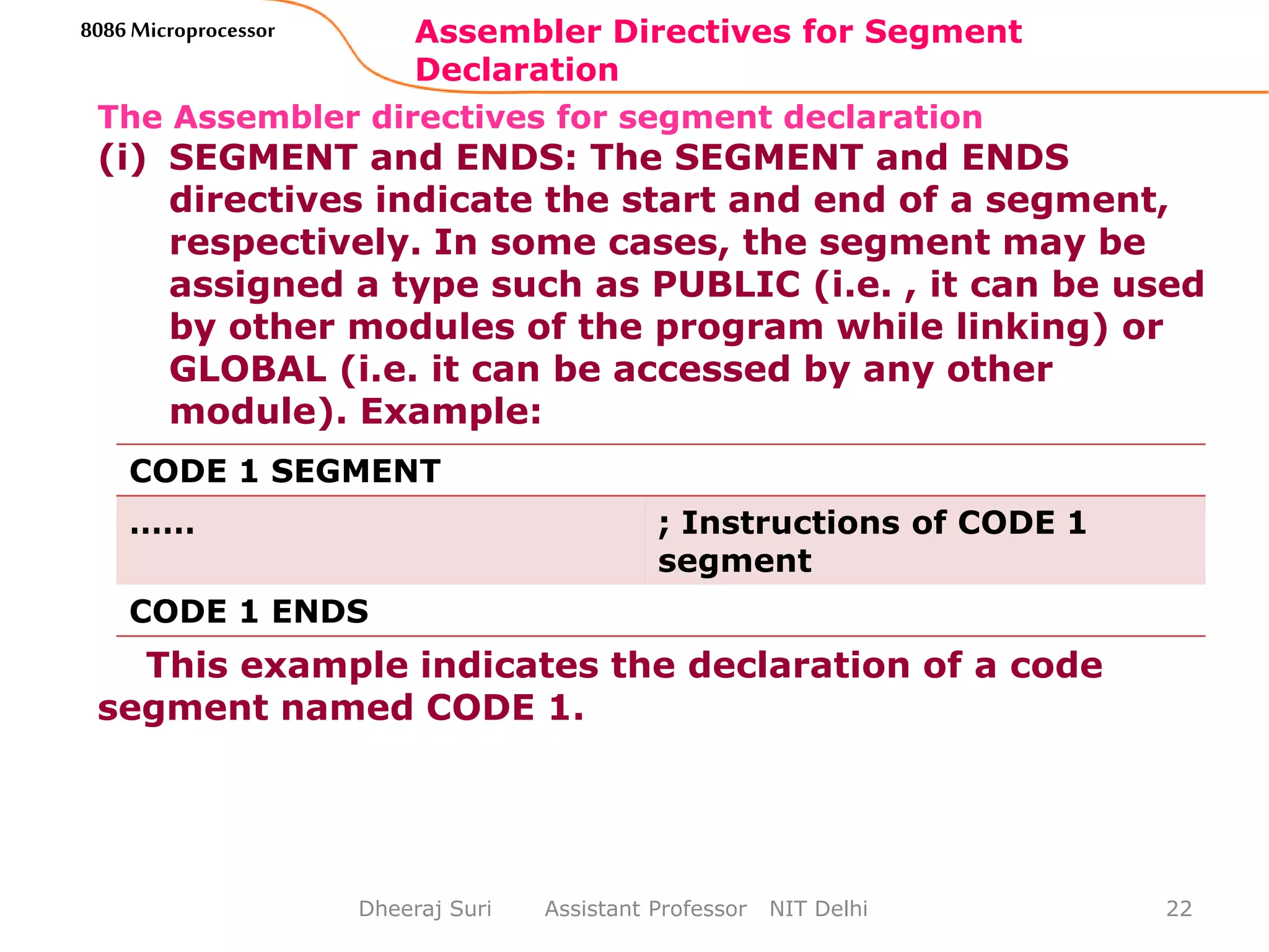 Time delay programs and assembler directives 8086 | PPTX