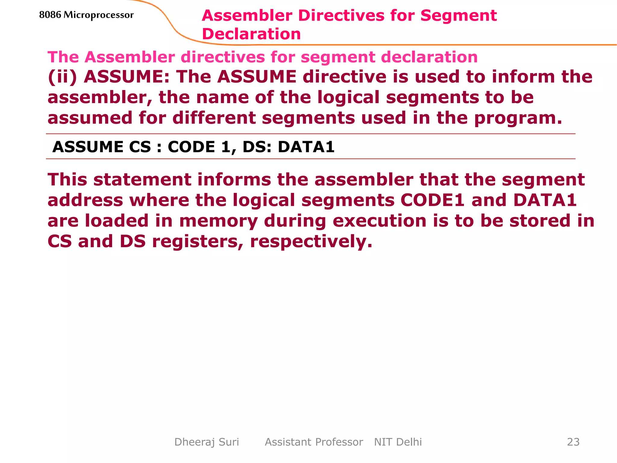 Time delay programs and assembler directives 8086 | PPTX