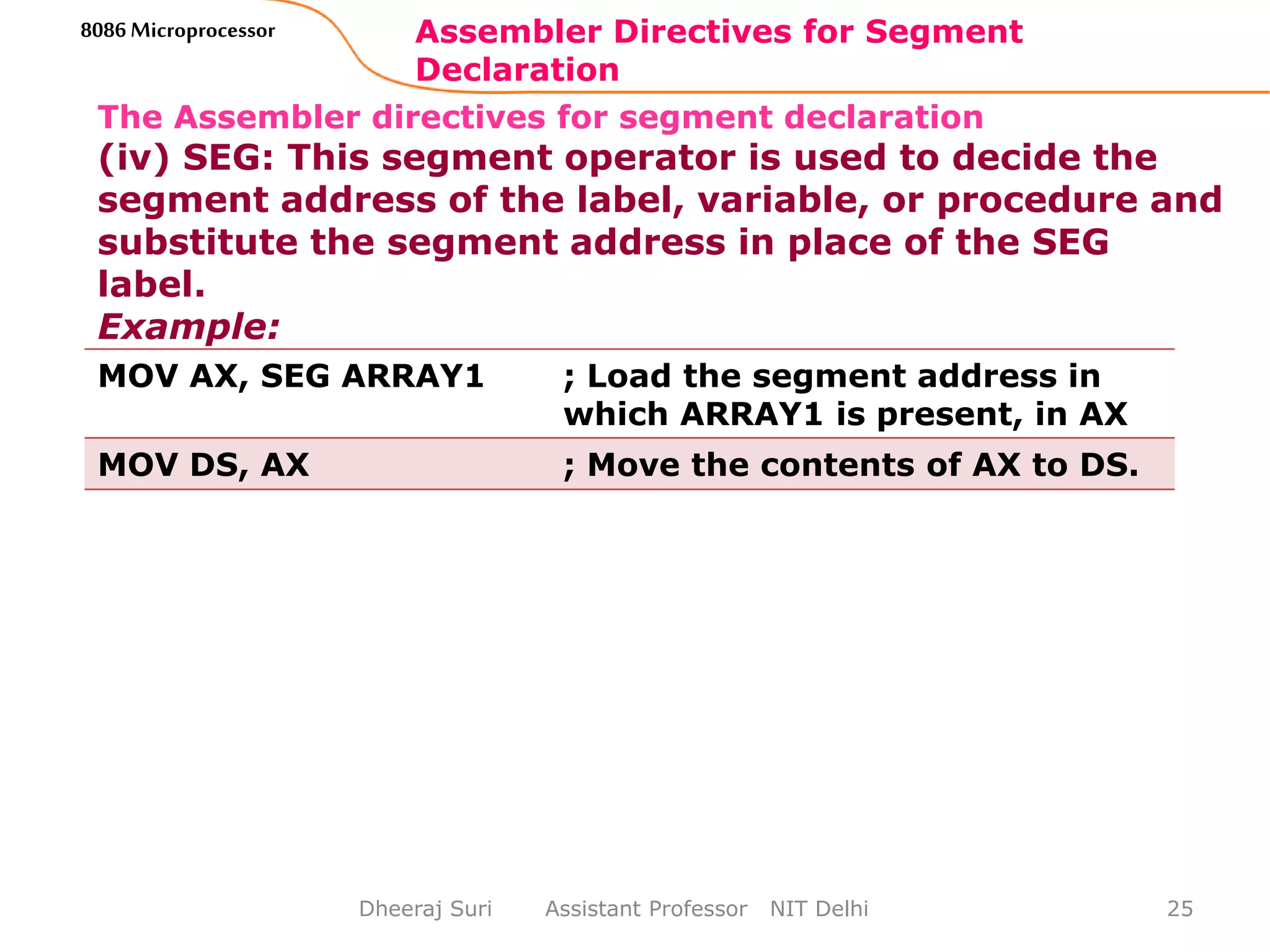 Time delay programs and assembler directives 8086 | PPTX
