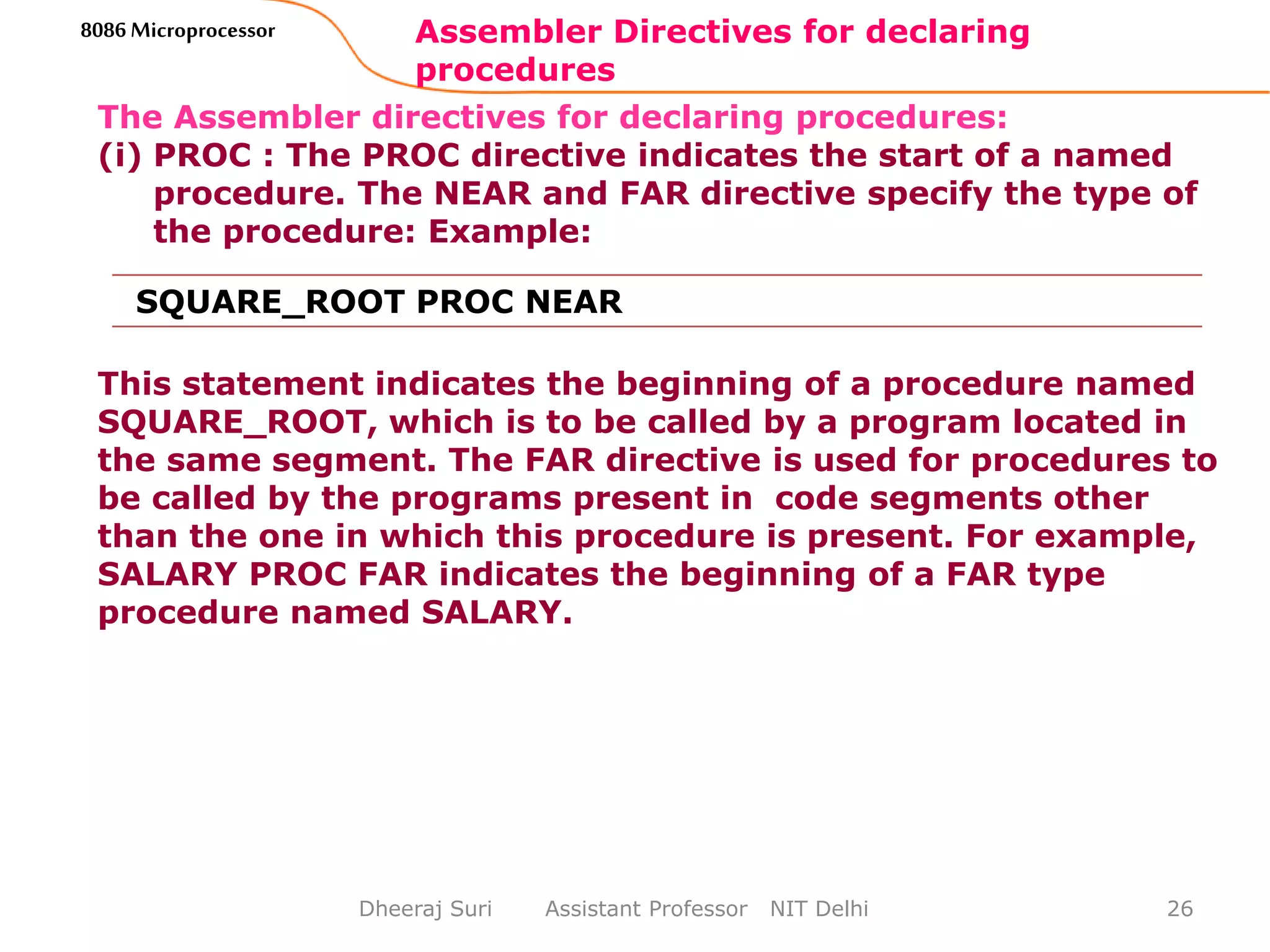 Time delay programs and assembler directives 8086 | PPTX