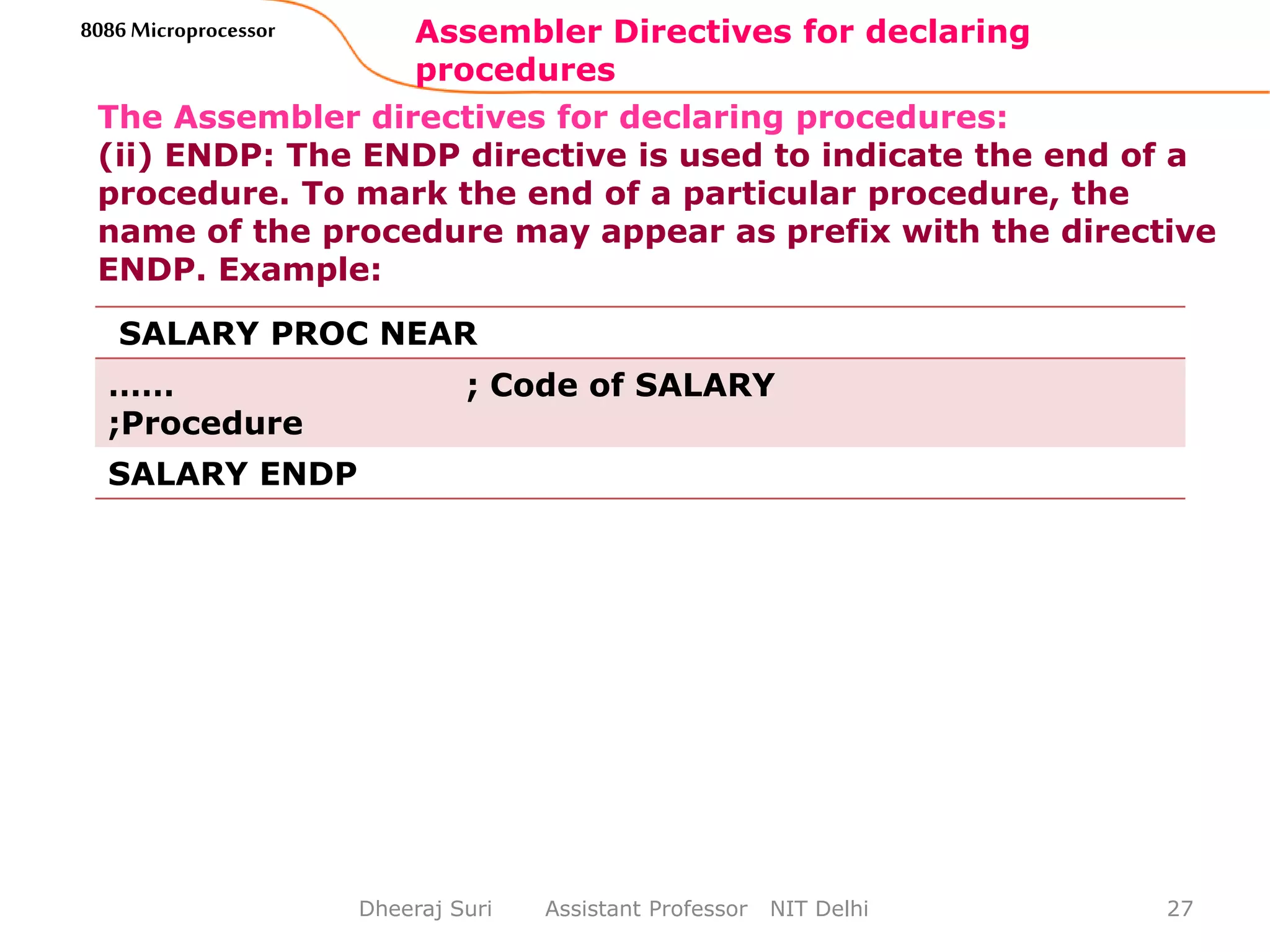 Time delay programs and assembler directives 8086 | PPTX