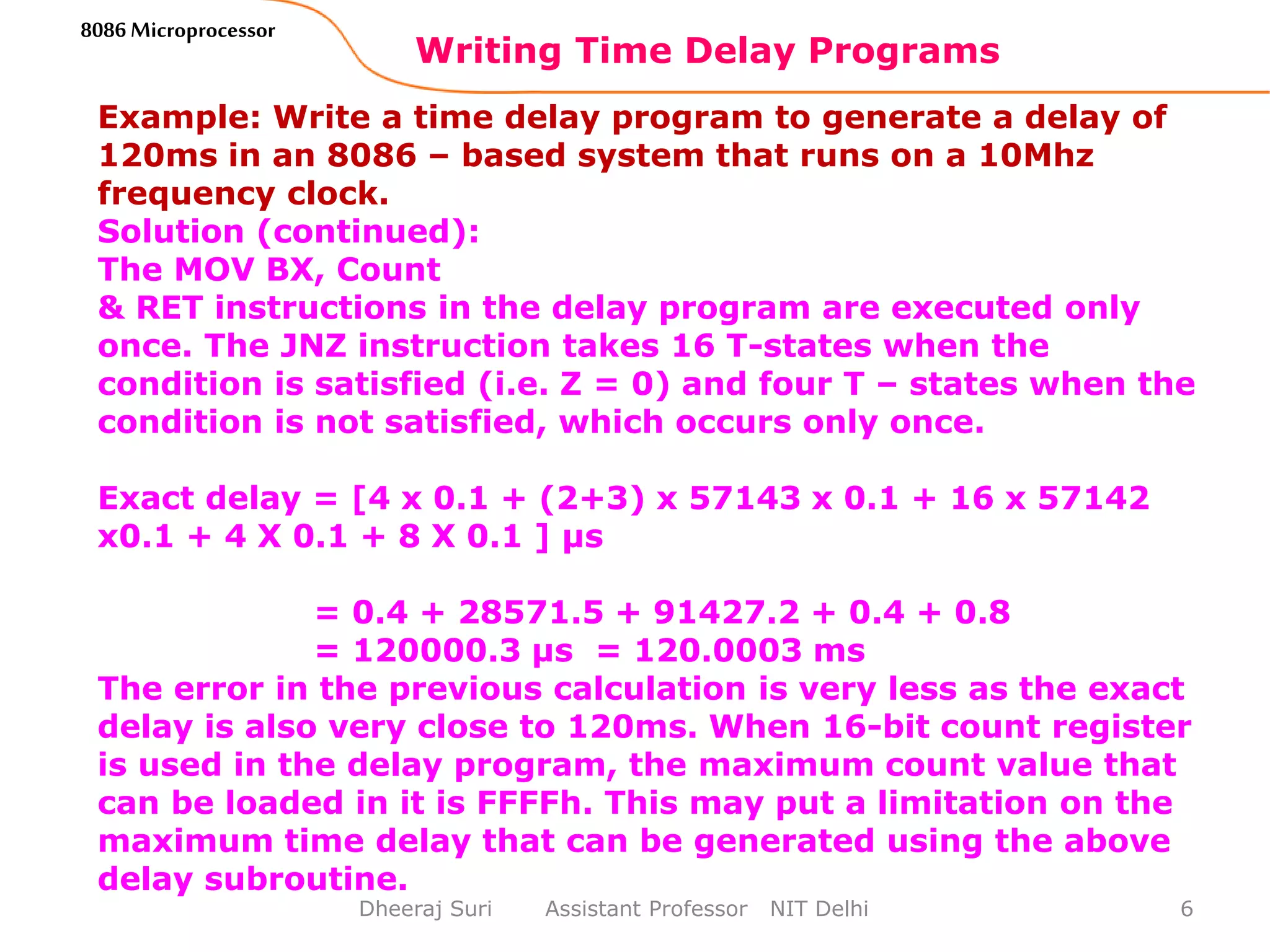 Time delay programs and assembler directives 8086 | PPTX