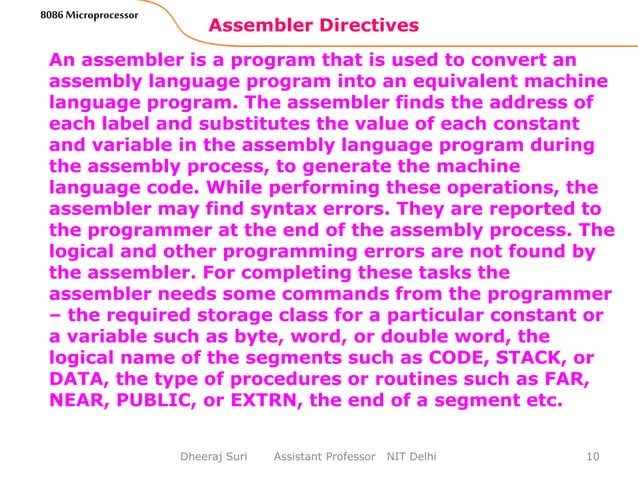 Time delay programs and assembler directives 8086 | PPTX