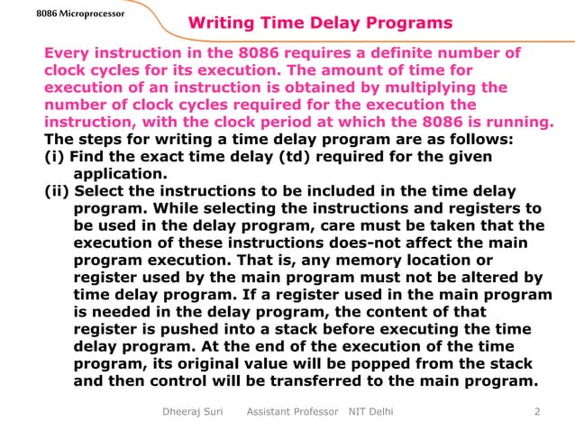 Time delay programs and assembler directives 8086 | PPTX