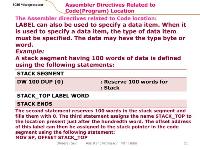 Time delay programs and assembler directives 8086