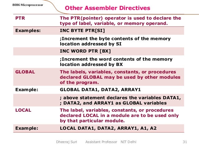 Time delay programs and assembler directives 8086