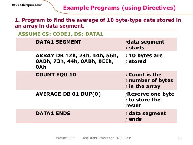 Time delay programs and assembler directives 8086