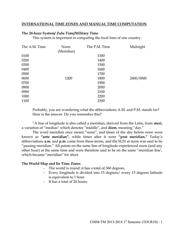 Tour10: Time Difference, Elapse Flying Time | PDF | Air Travel | Travel ...