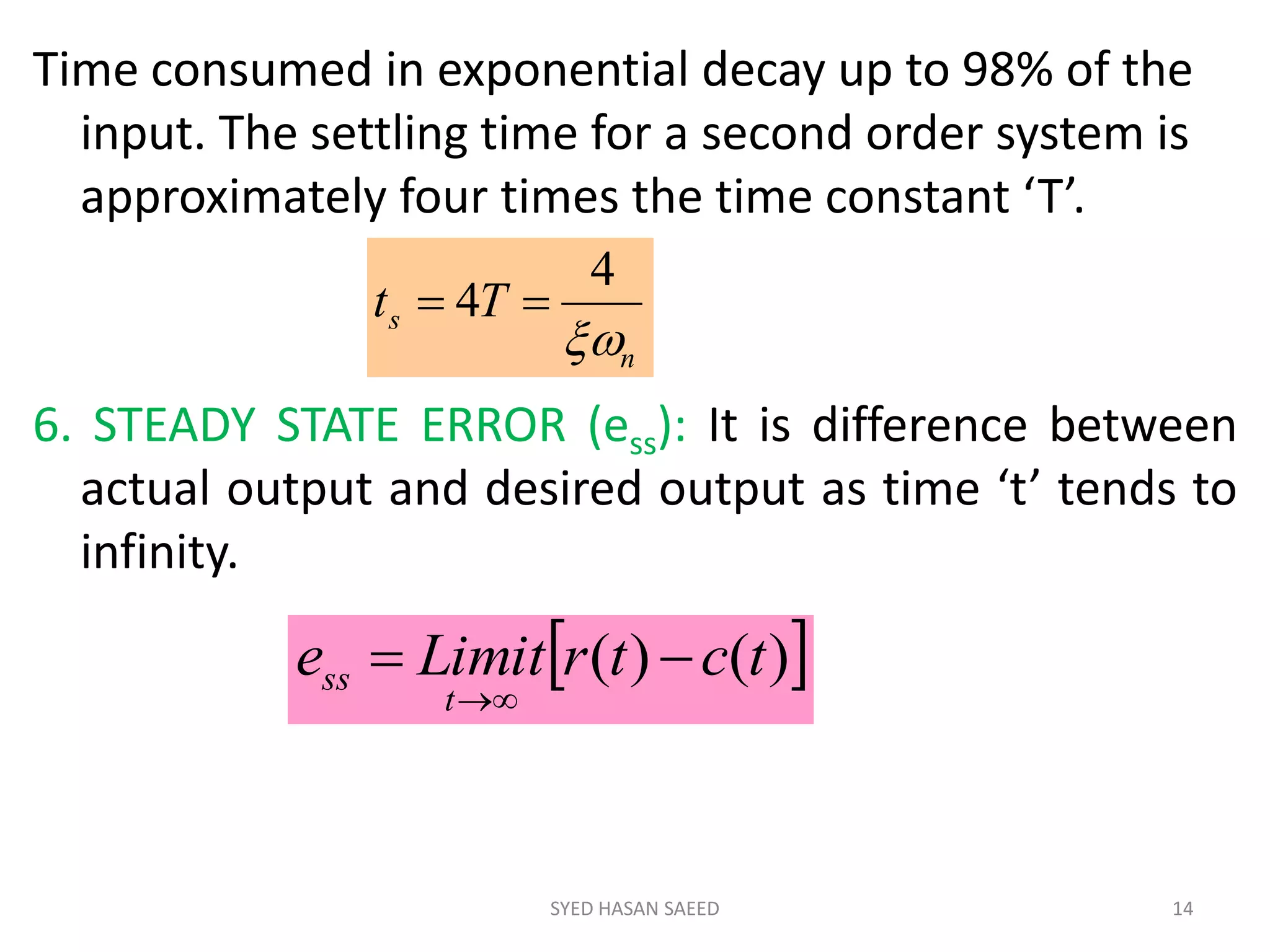 Time domain specifications of second order system | PDF