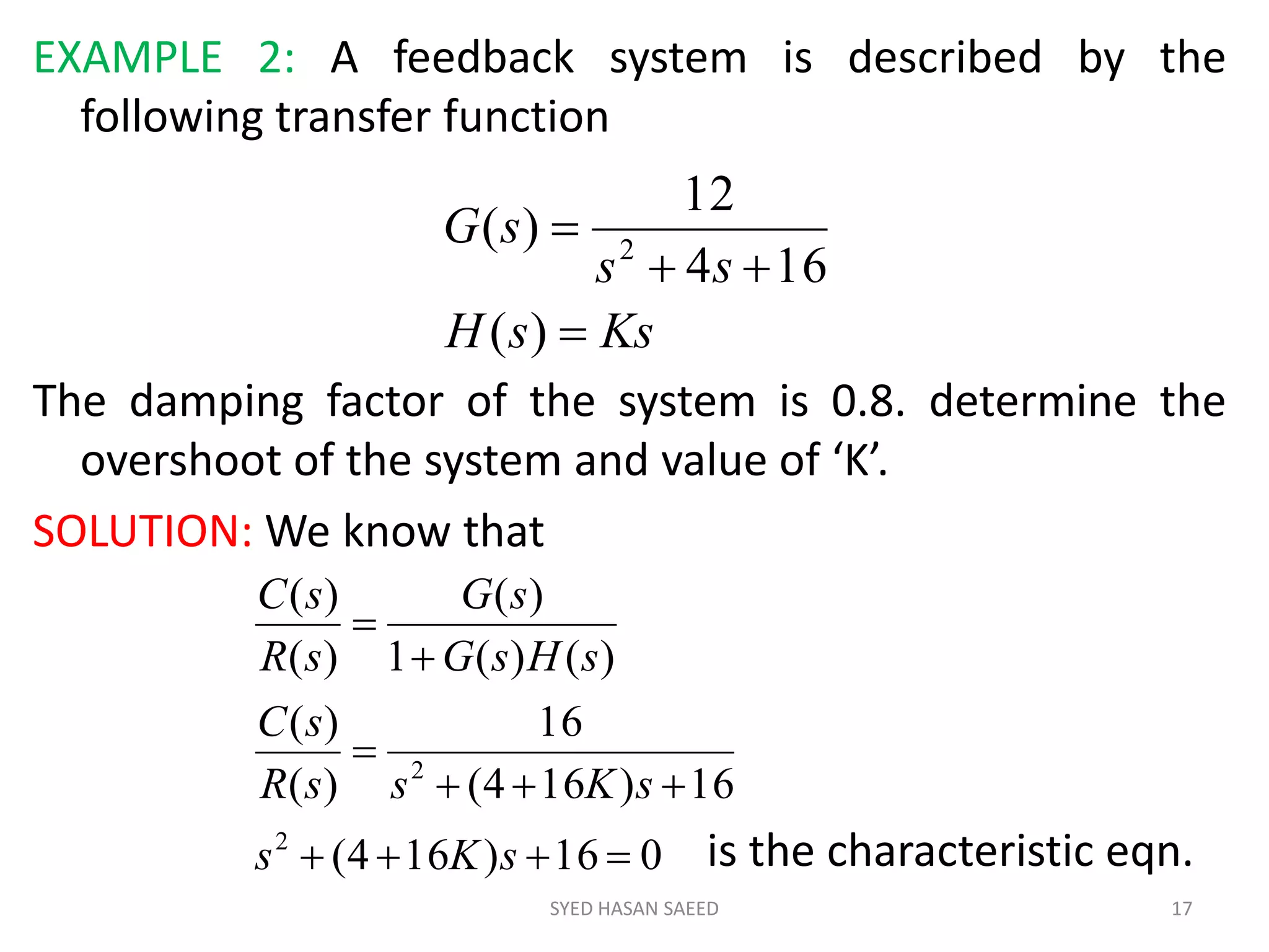 Time domain specifications of second order system | PDF