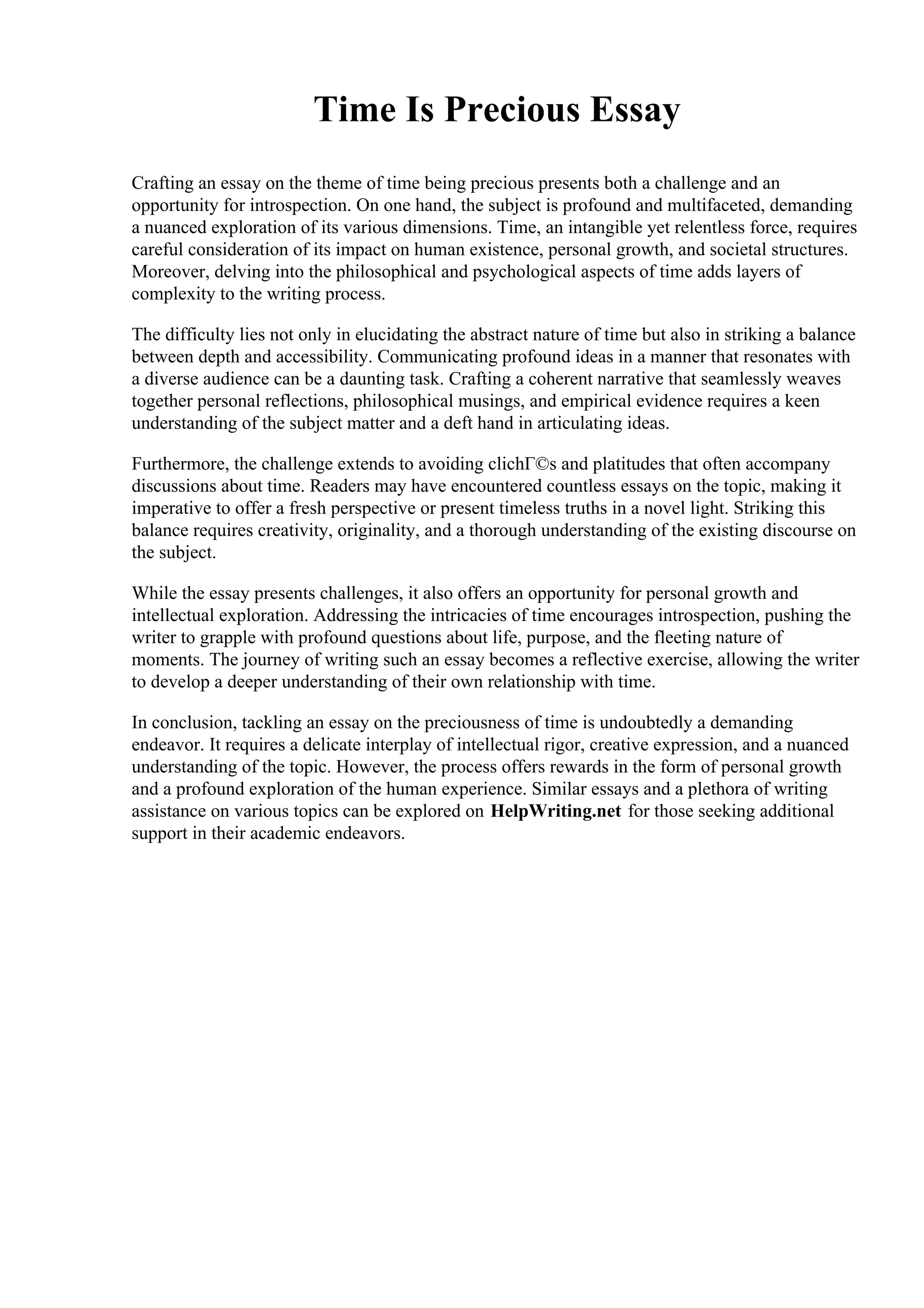 Time Is Precious Essay. Universidad Cristiana Logos | PDF