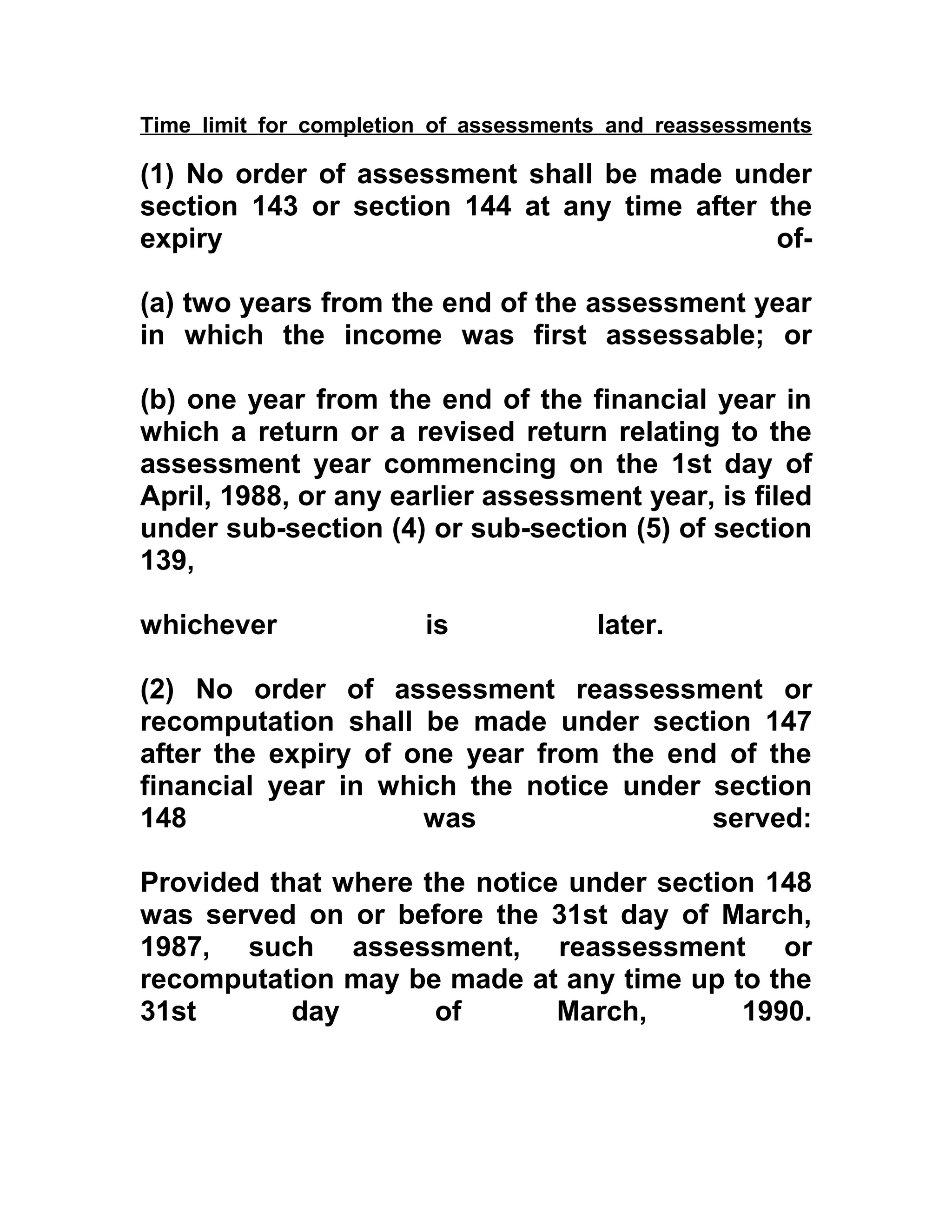 Time limit for completion of assessments and reassessments.bose