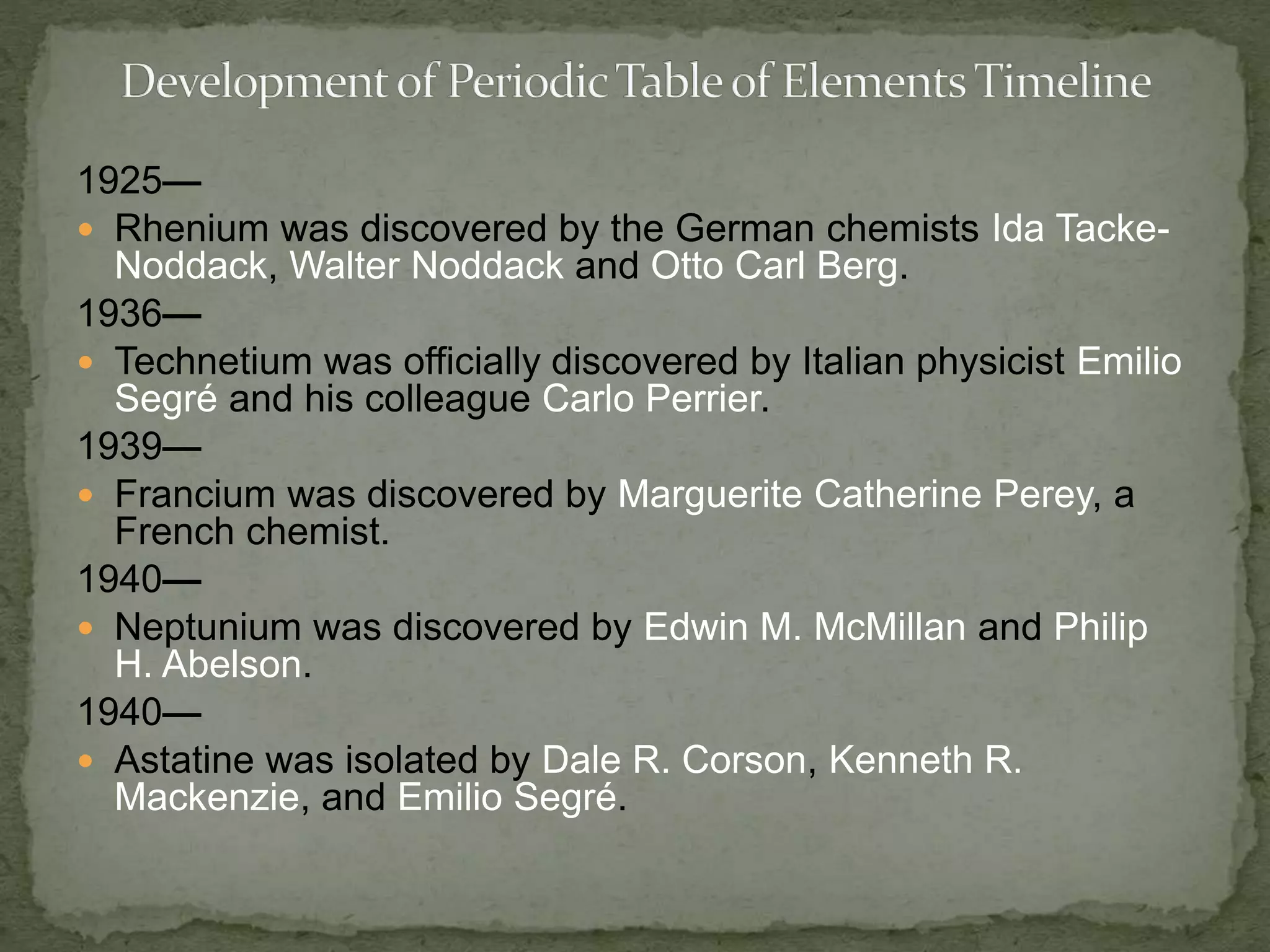 Development of Periodic Table Timeline | PPTX | Chemistry | Science