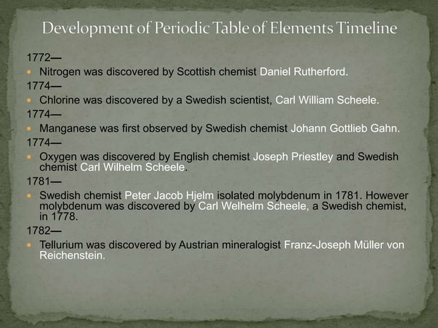 Development Of Periodic Table Timeline