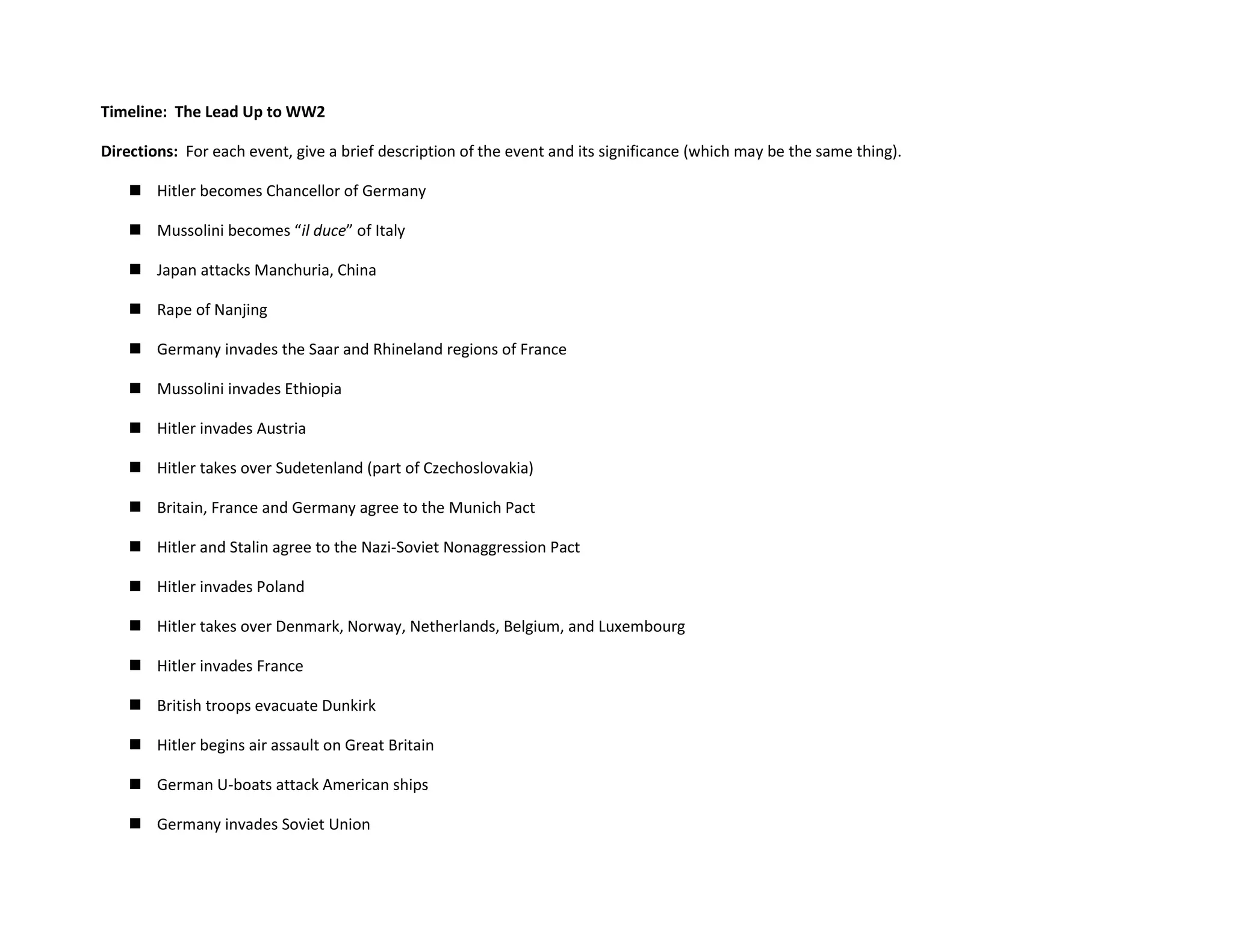 Timeline the lead up to ww2 | DOCX