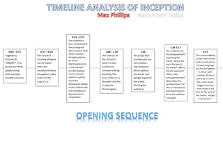 Timeline analysis of inception | DOCX | Soundtracks, TV and Showtunes | Music