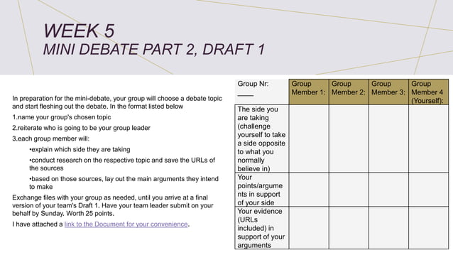 Timeline and Assignments for Mini Debate.pptx