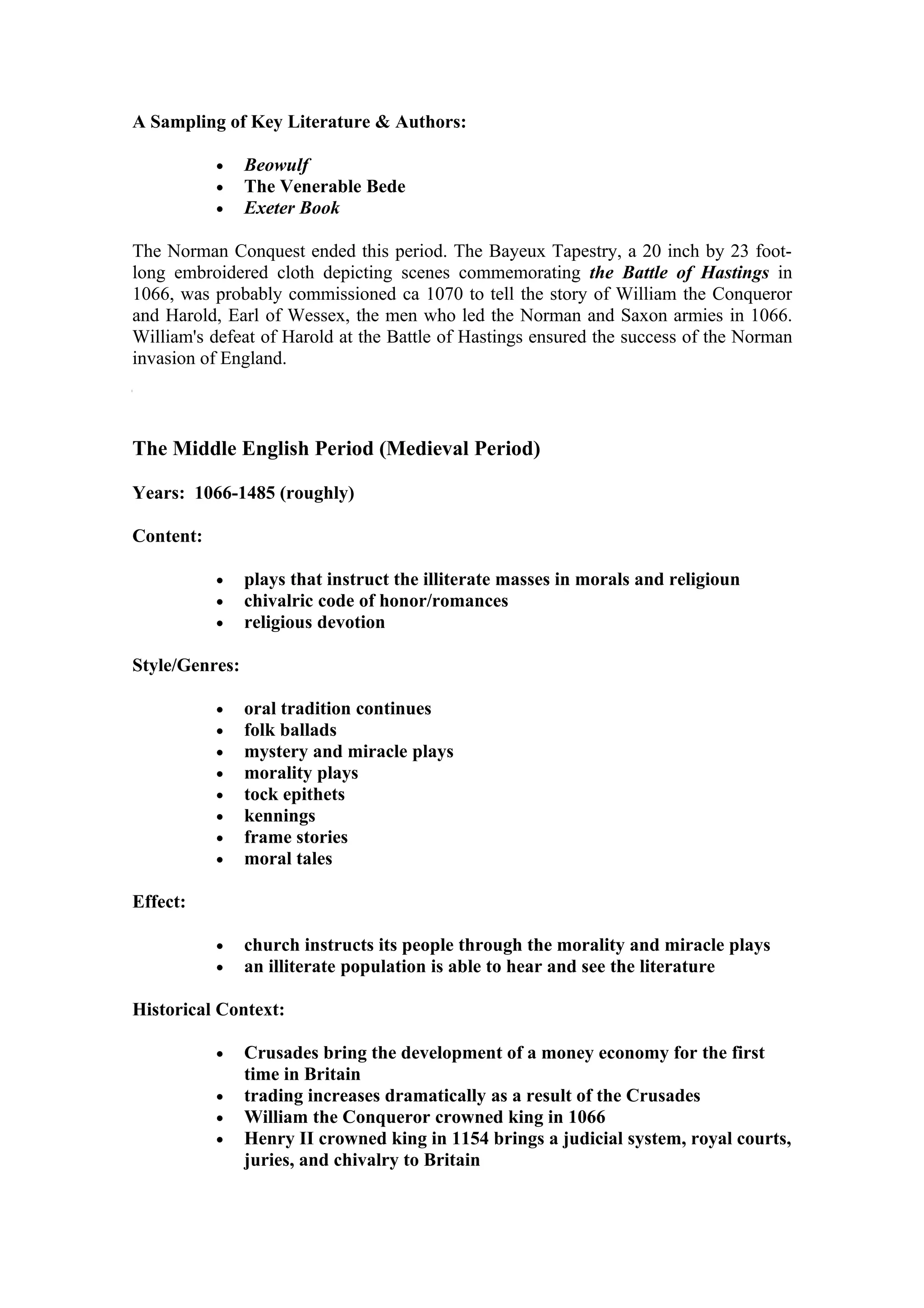 Timeline and Characteristics of British Literature | DOC