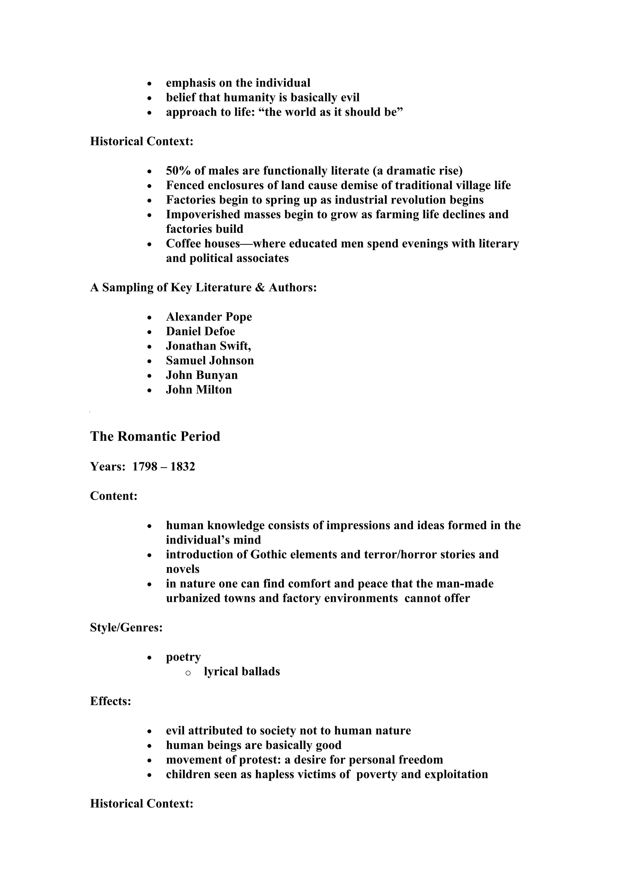 Timeline and Characteristics of British Literature | DOC