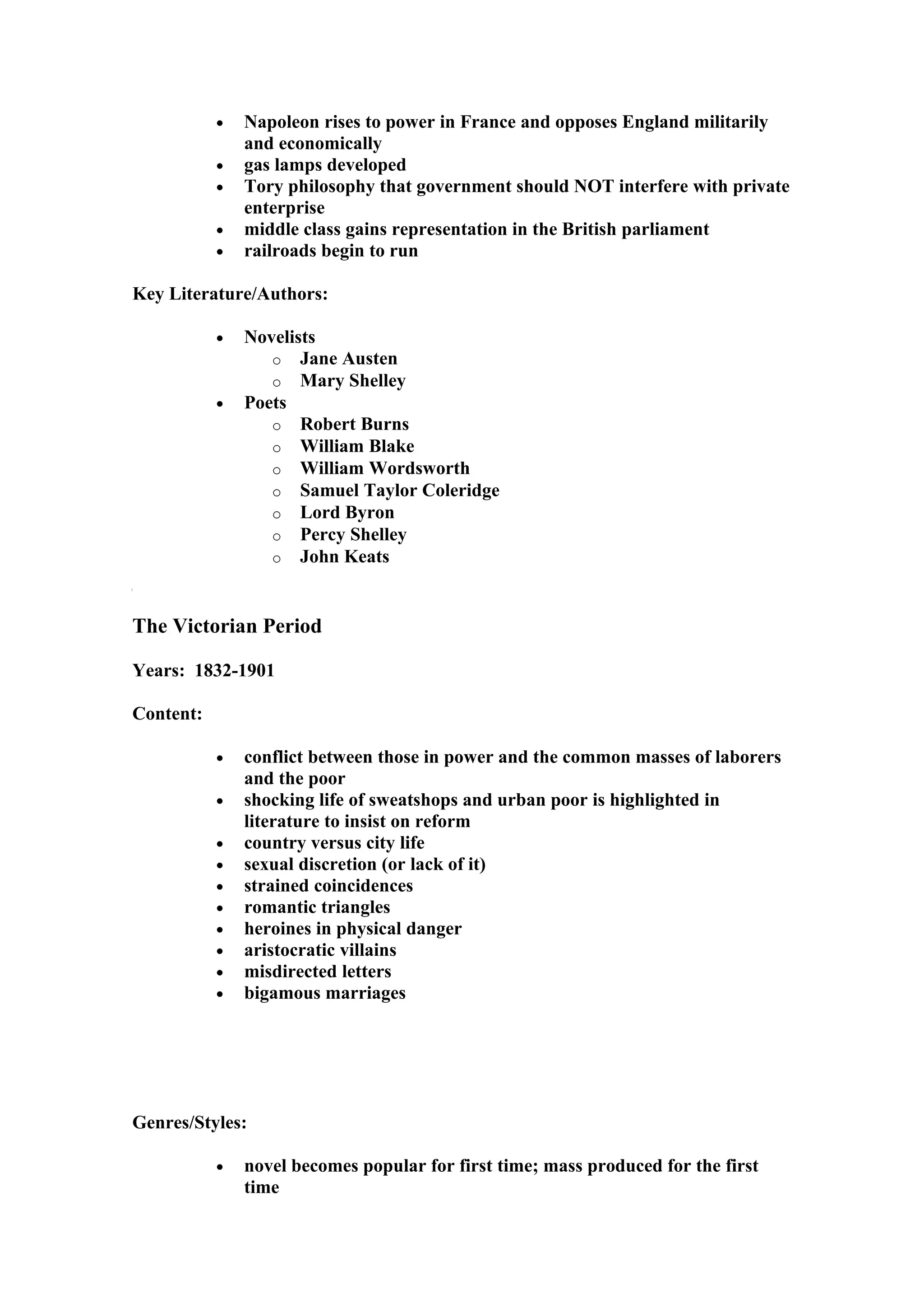 Timeline and Characteristics of British Literature | DOC